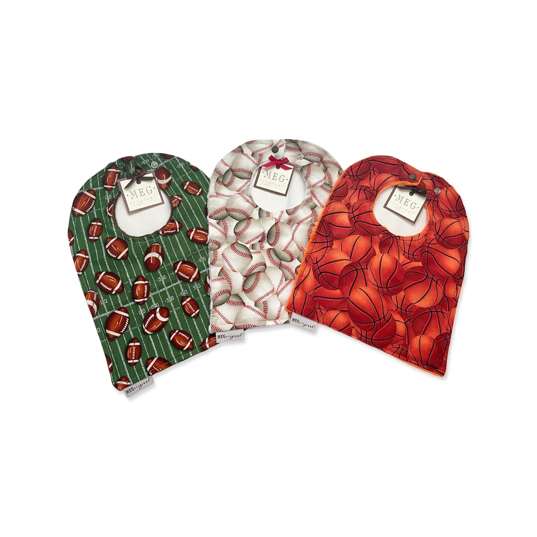 SPORTS THEME Baby Boy Bib Set of 3 { Baby-to-toddler Adjustable Snap ...