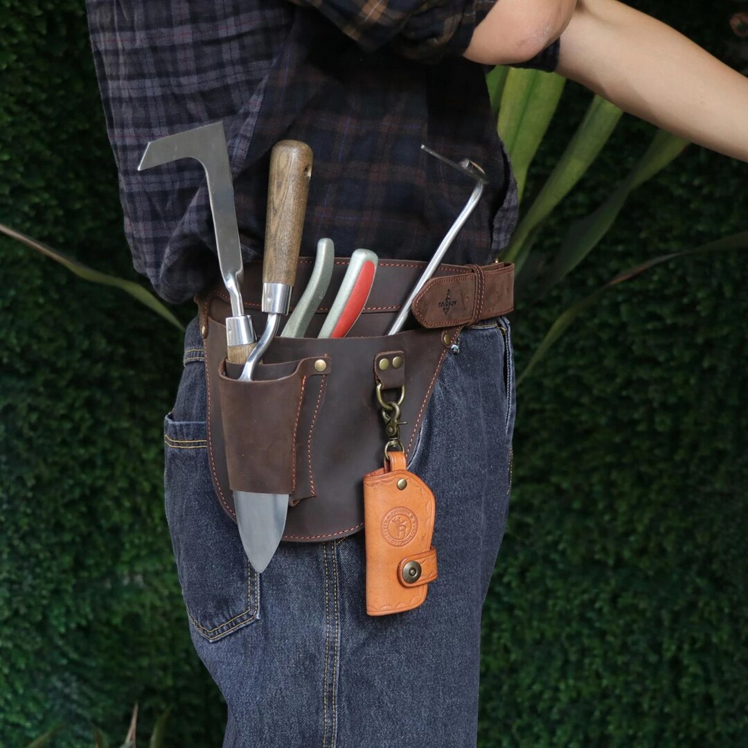 Multi-pocket Leather Tool Belt Bag, Gardener's Carry Pouch & Holster ...