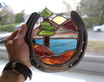 Four Leaf Clover With a Horseshoe Stained Glass Suncatcher - Etsy