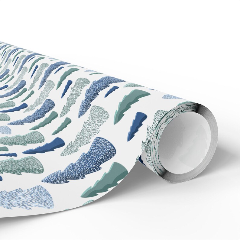 Blue & Green Christmas Tree Wrapping Paper Roll | Modern Holiday Gift ...