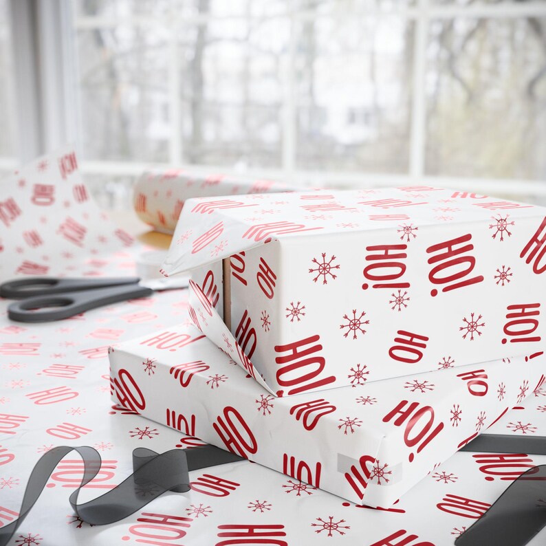 Ho Ho Ho Wrapping Paper Roll | Modern Red Christmas Gift Wrap, Cute ...
