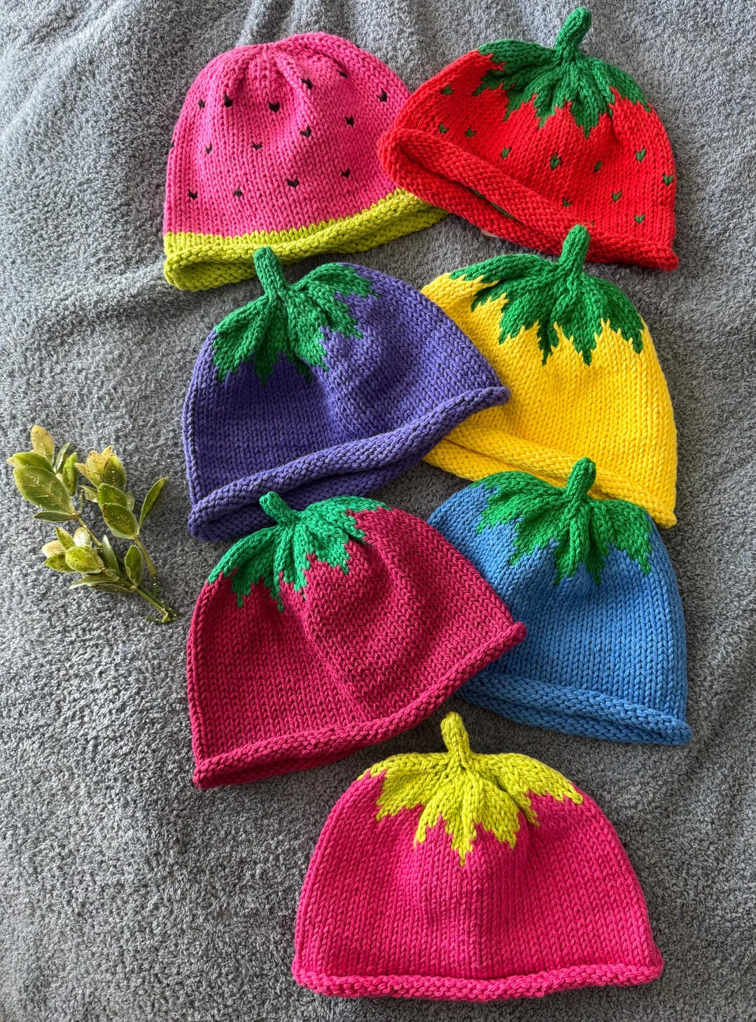 Fruit Hat Hand Knit Baby or Toddler Cap Handmade Strawberry, Watermelon ...