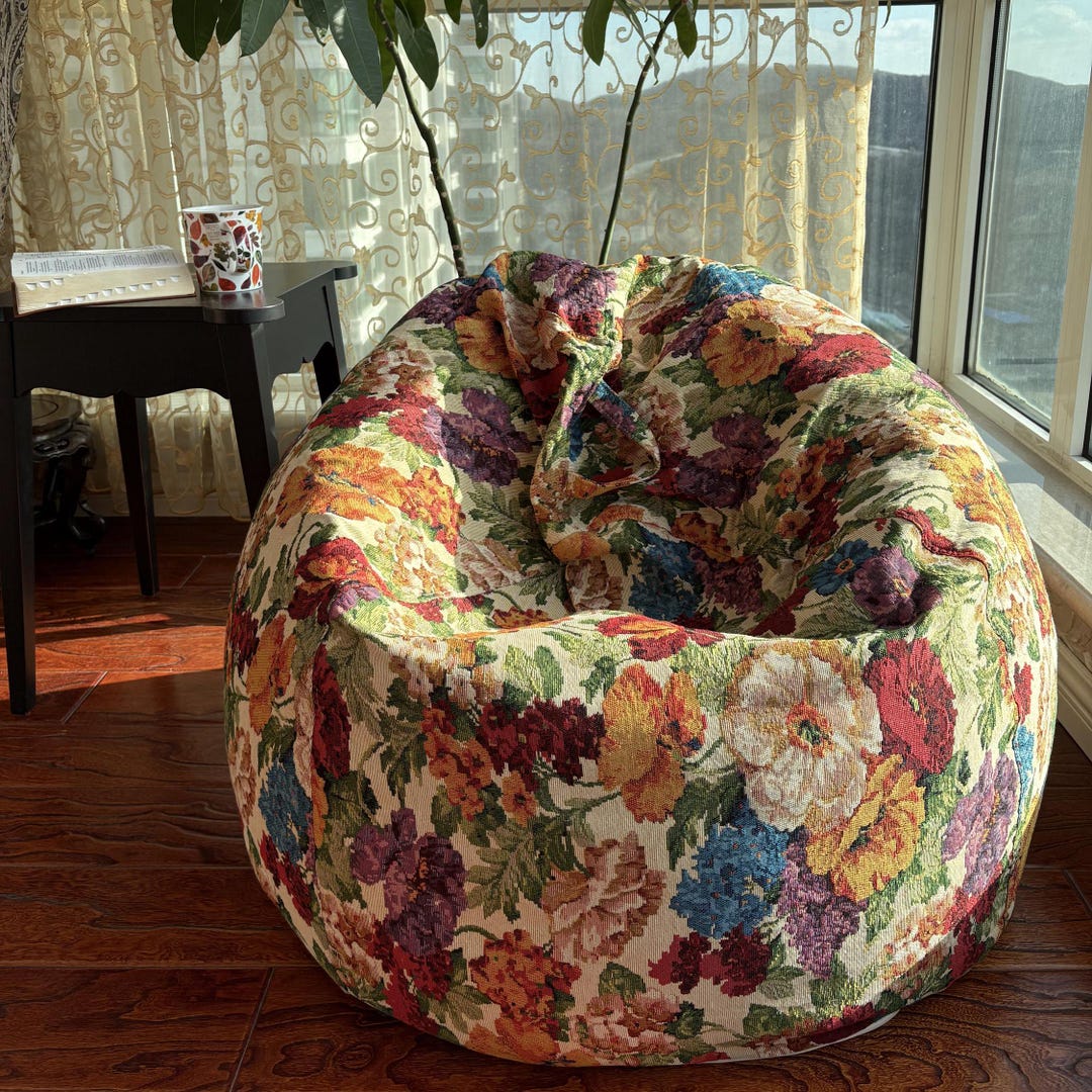 Floral Knitted Bean Bag Chair Cover: Washable Slipcover (no Filler) - Etsy