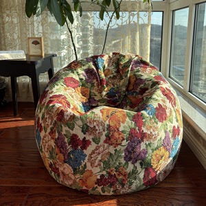 Floral Knitted Bean Bag Chair Cover: Washable Slipcover (no Filler) - Etsy