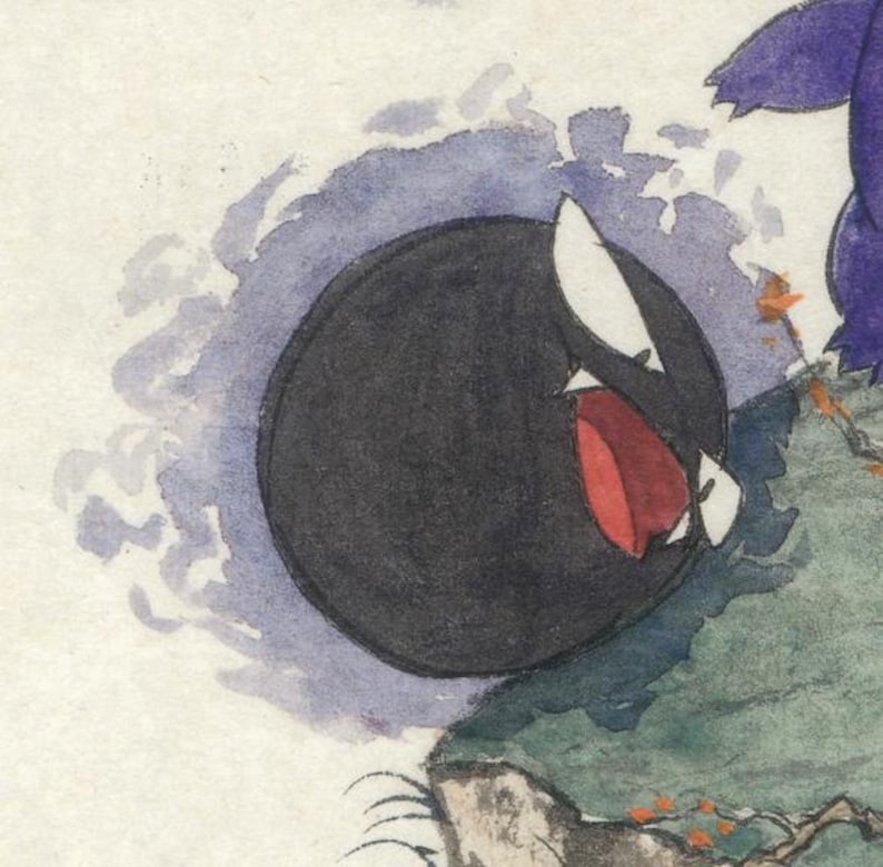 Gengar Landscape Art Print: Anime-inspired Chinese Ink Style - Solid ...