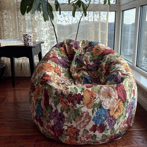 Floral Knitted Bean Bag Chair Cover: Washable Slipcover (no Filler) - Etsy