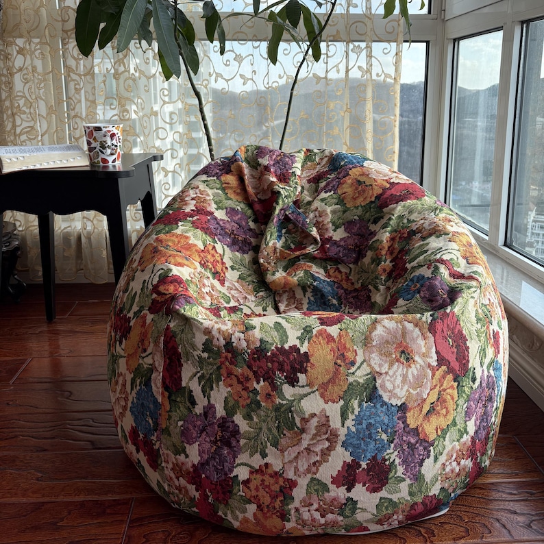Floral Knitted Bean Bag Chair Cover: Washable Slipcover (no Filler) - Etsy