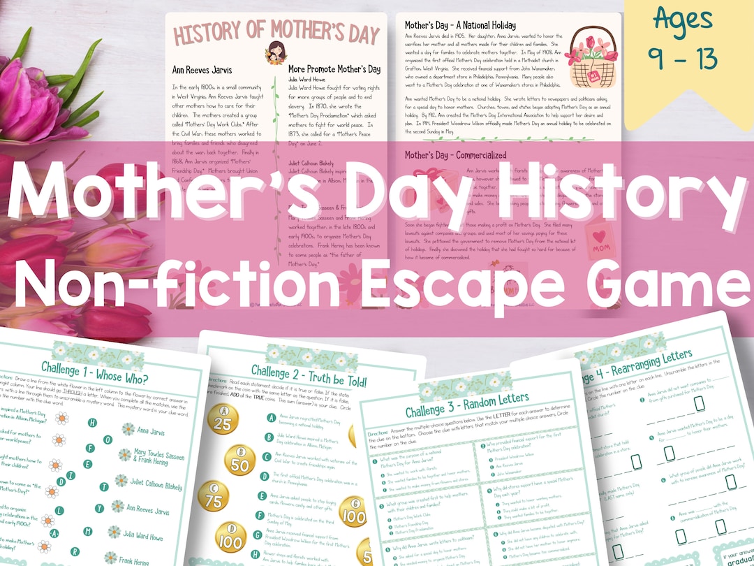 Mother's Day Escape Room Game for Kids - Printable Game - Learn History ...