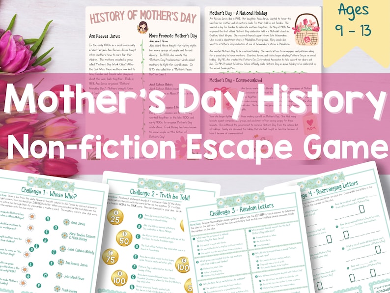 Mother's Day Escape Room Game for Kids - Printable Game - Learn History ...
