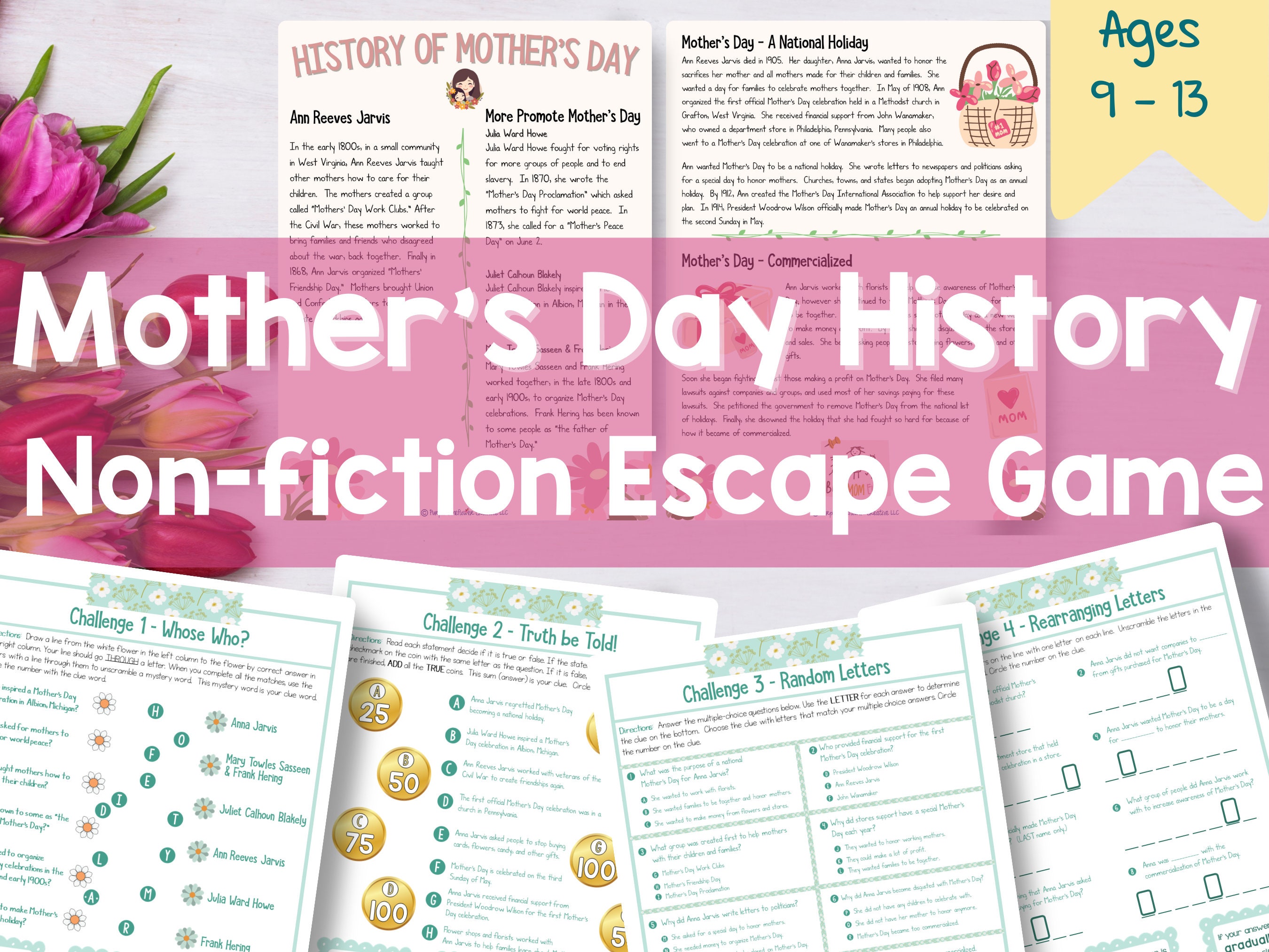 Mother's Day Escape Room Game for Kids - Printable Game - Learn History ...
