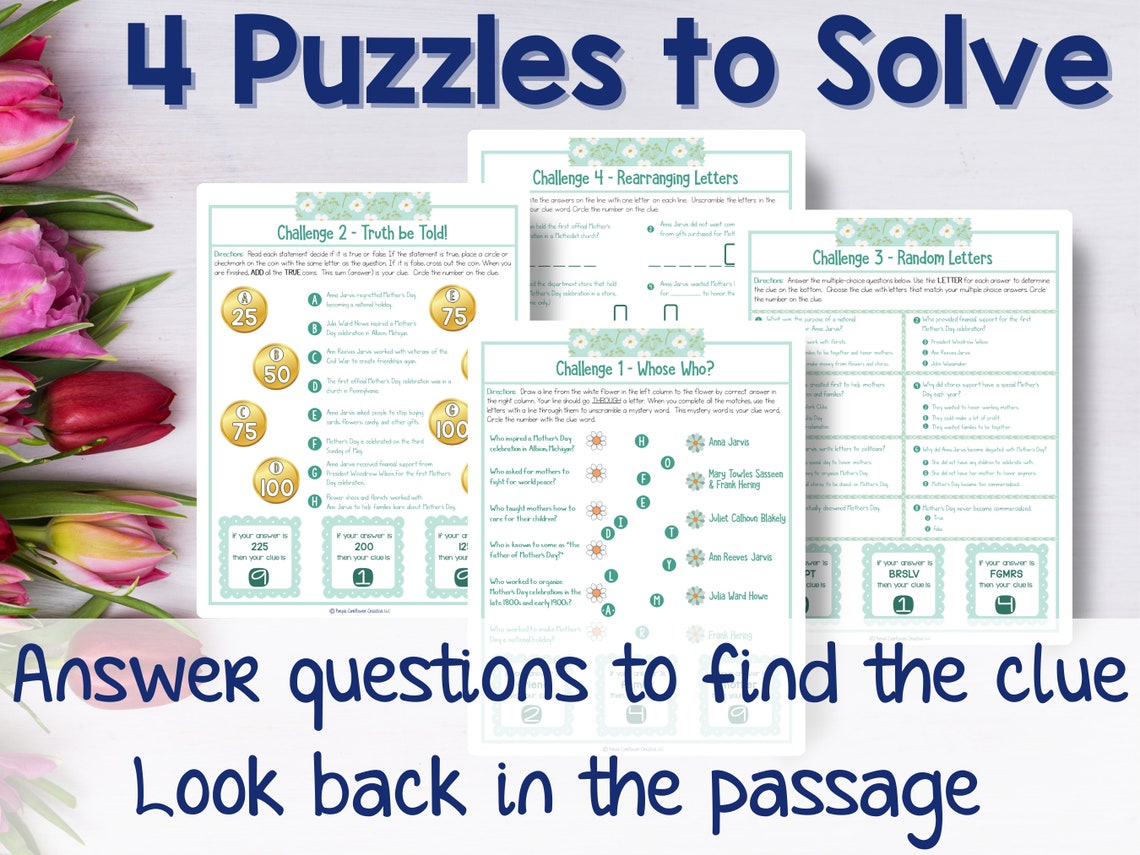 Mother's Day Escape Room Game for Kids - Printable Game - Learn History ...