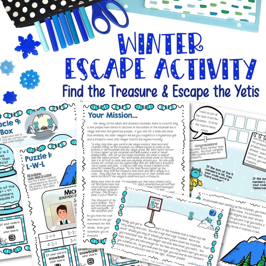 Winter Escape Room for Kids - Printable Party Game - Yeti Mountain ...