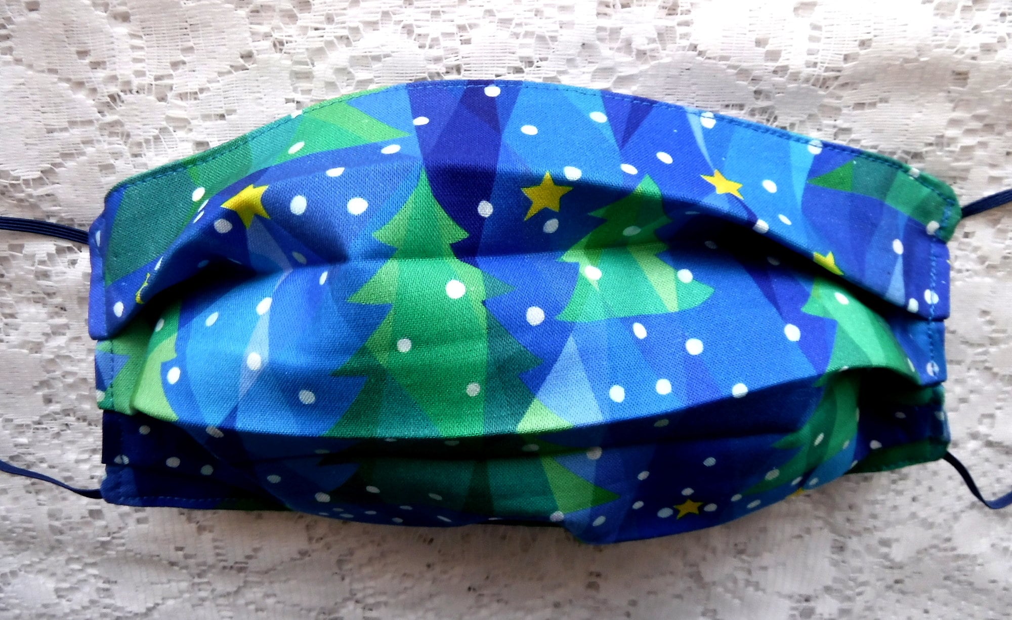 Holiday Tree Face Mask - Green Trees Gold Stars Snow Face Mask - Winter ...