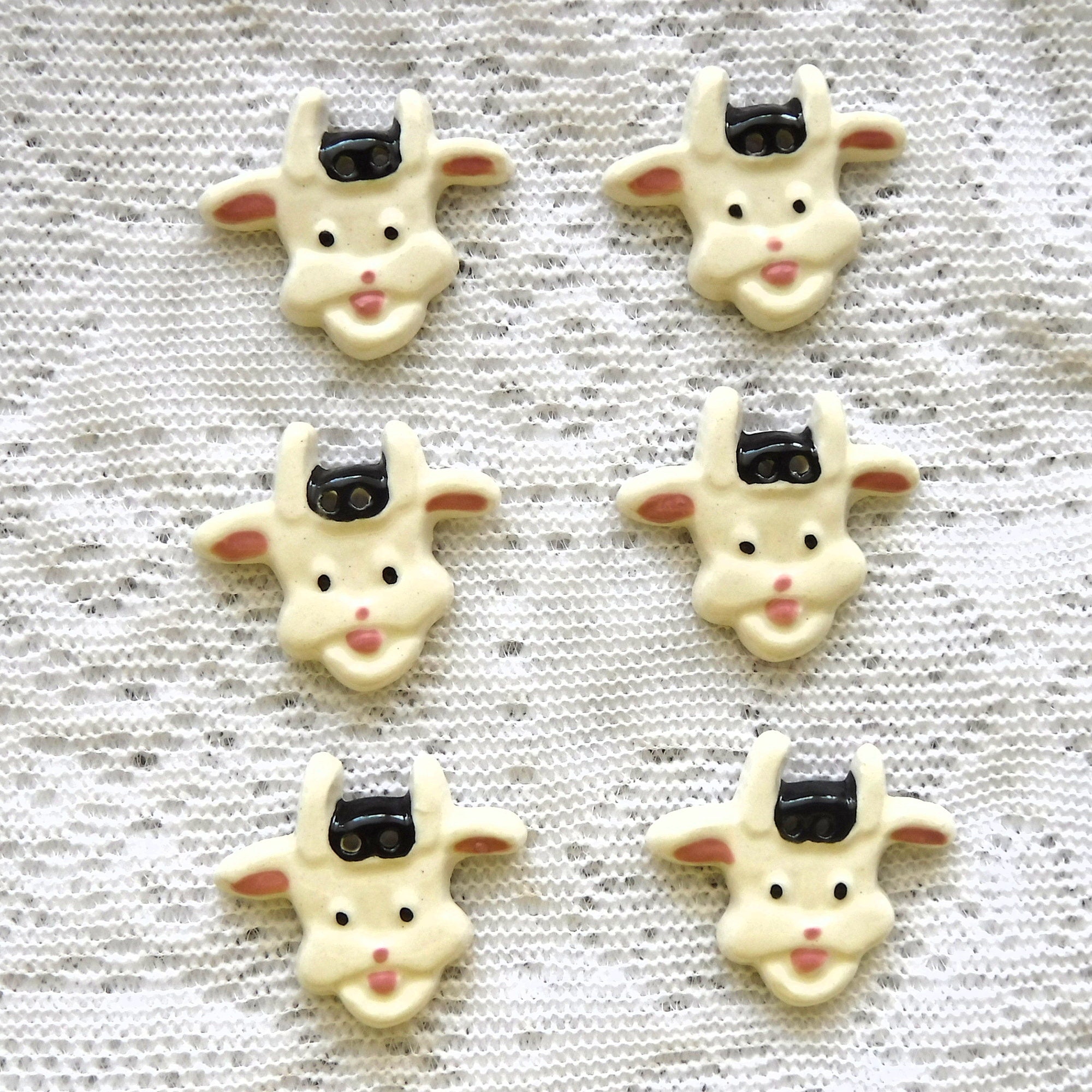 Set of 6 Ceramic Cow Buttons Holstein Cow Buttons White Black Buttons ...