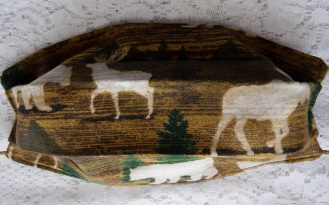 Moose Bear Pine Tree Adult Face Mask Brown Cotton Flannel Face Mask ...