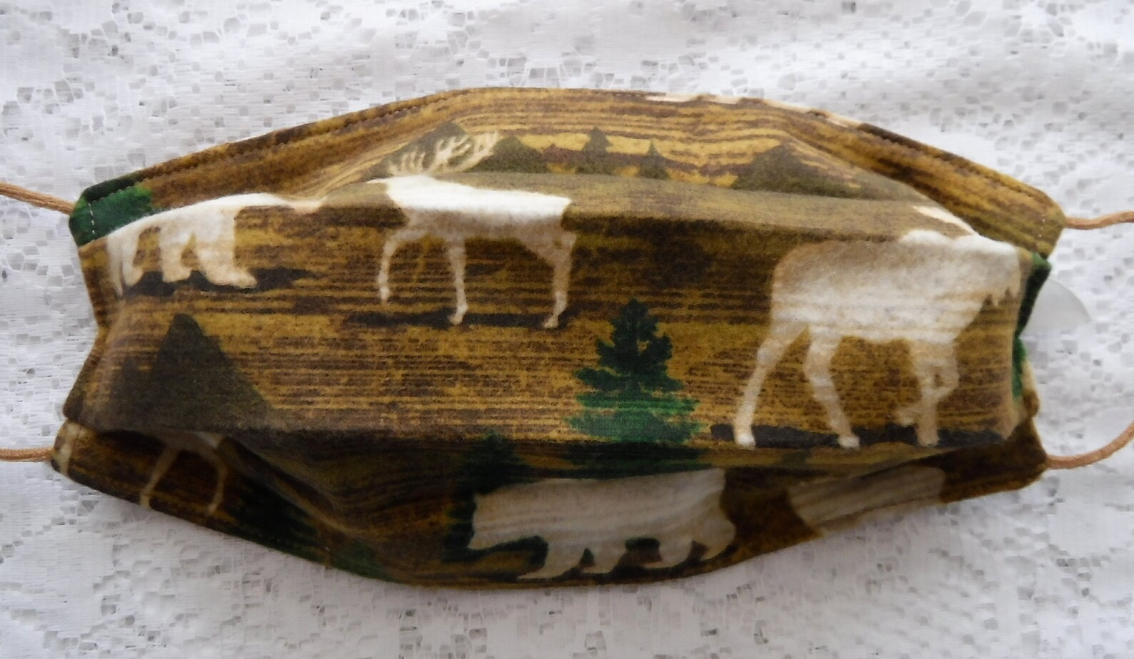 Moose Bear Pine Tree Adult Face Mask Brown Cotton Flannel Face Mask ...