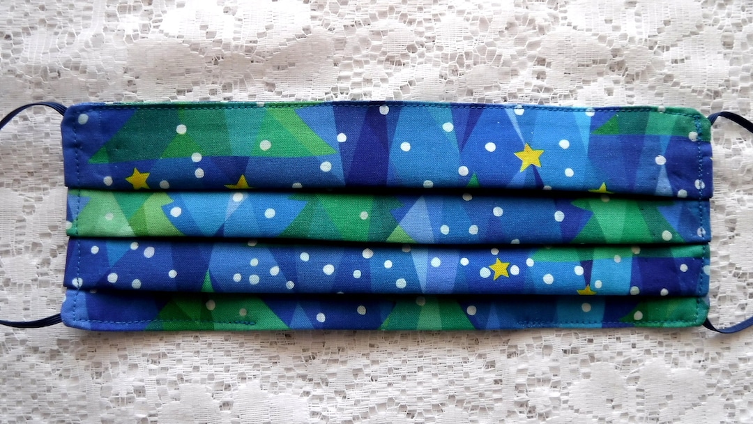 Holiday Tree Face Mask - Green Trees Gold Stars Snow Face Mask - Winter ...