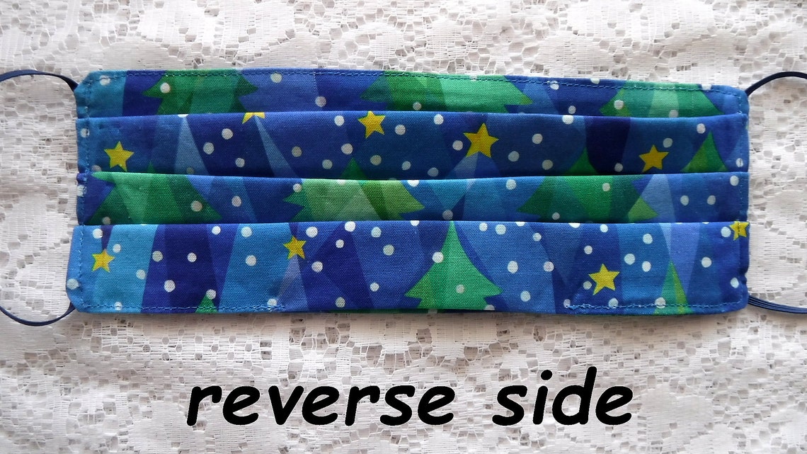 Holiday Tree Face Mask - Green Trees Gold Stars Snow Face Mask - Winter ...