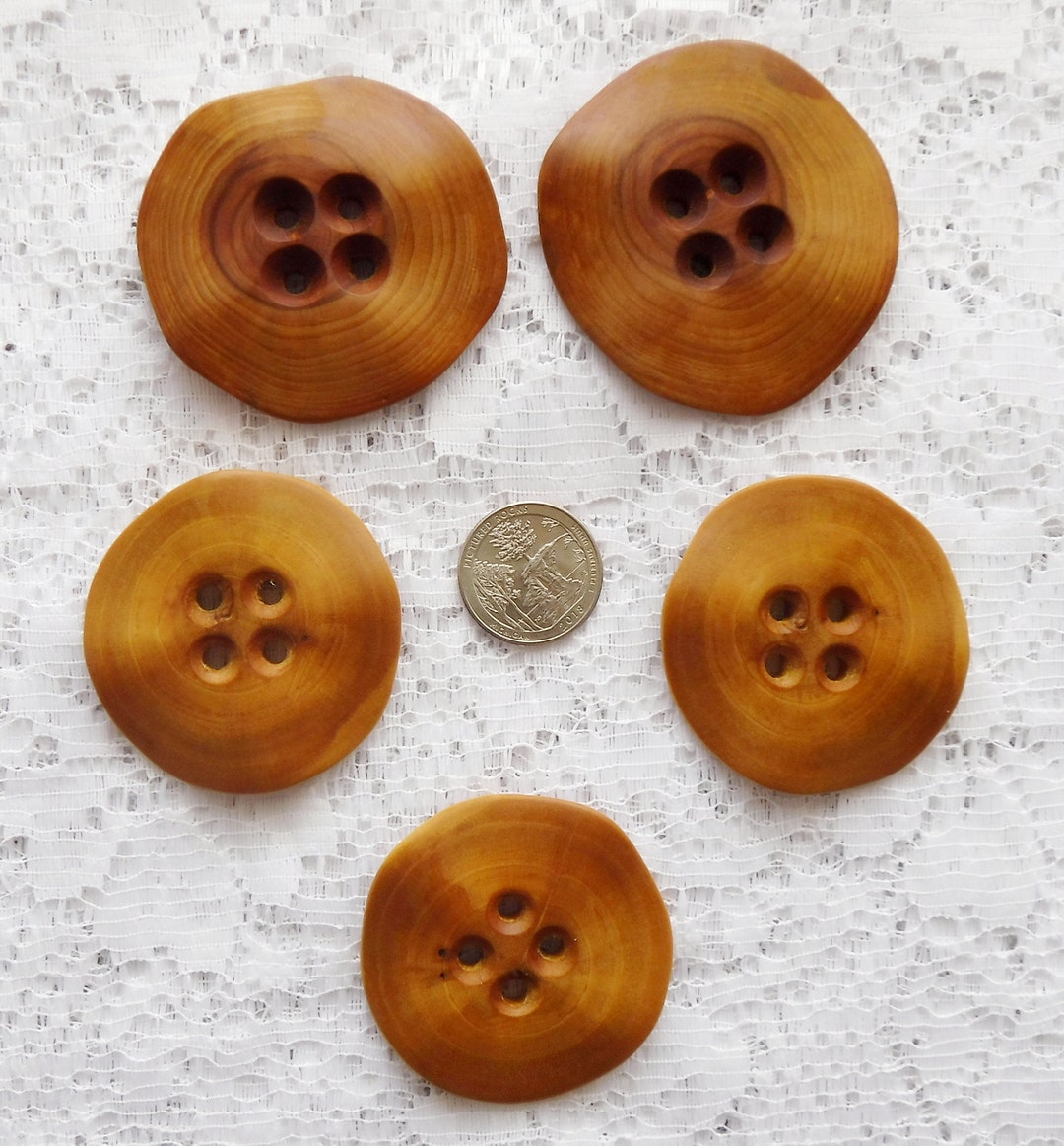 Set of Five Apple Wood Buttons, Handmade Wood Buttons, Hand Carved ...