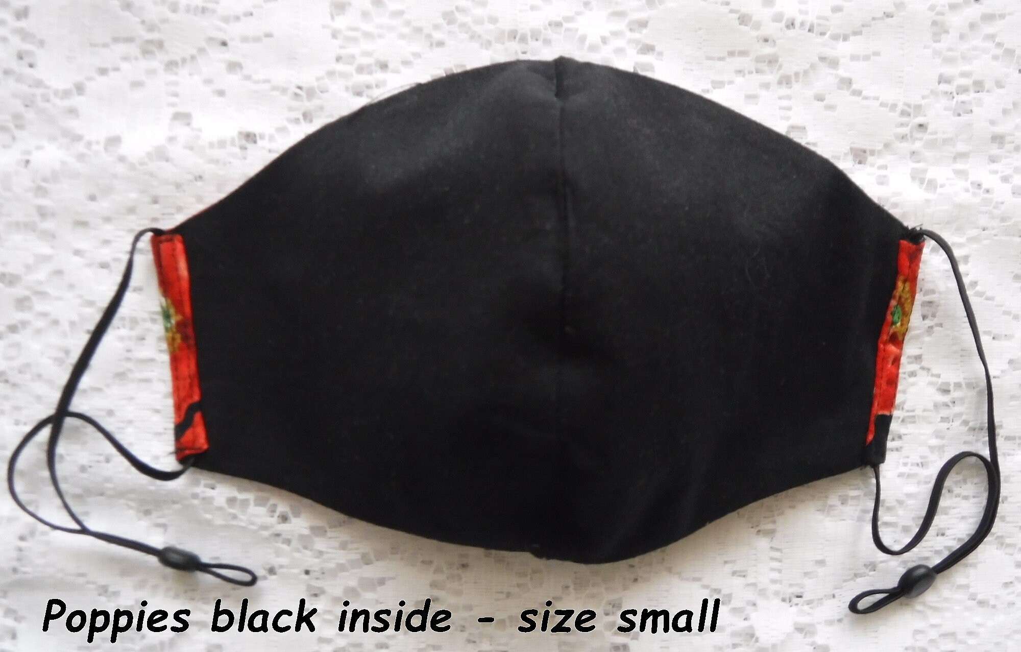 Red Poppies on Black Cotton Face Mask Adult Small Black Cotton Face ...