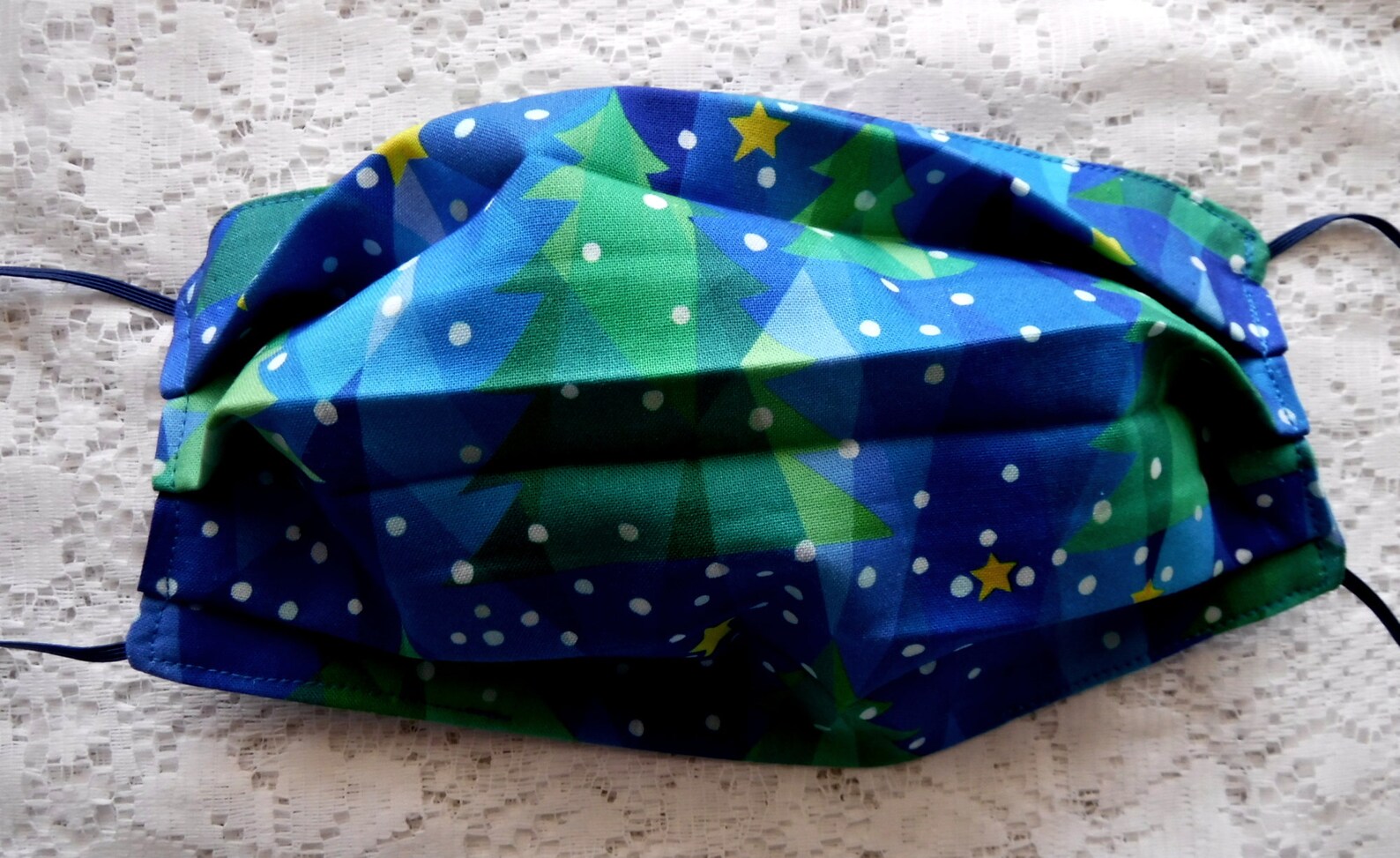 Holiday Tree Face Mask - Green Trees Gold Stars Snow Face Mask - Winter ...