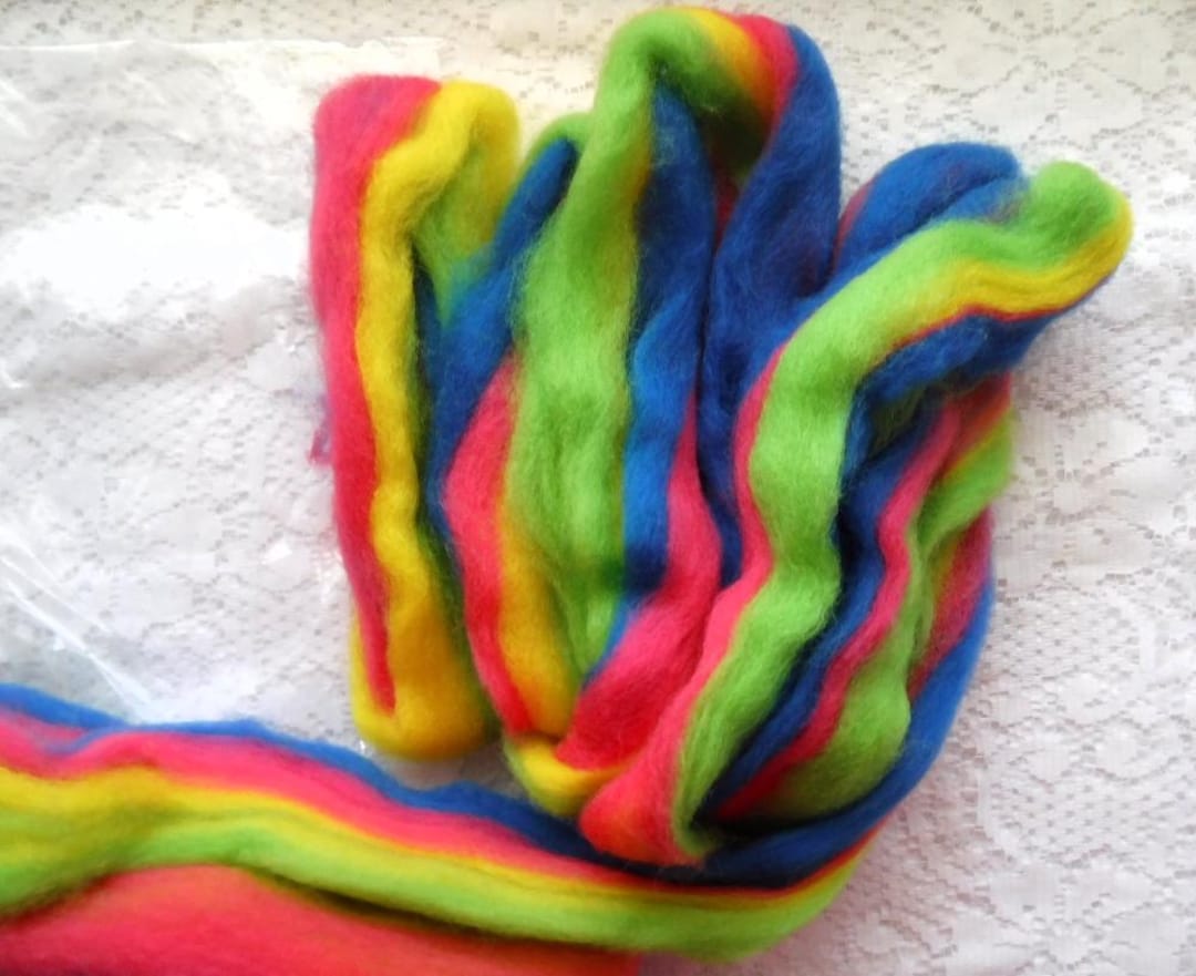 Ashford Corriedale Stripey Wool Sliver Sunny Days 100 Grams - Rainbow Wool Sliver - New Zealand ...