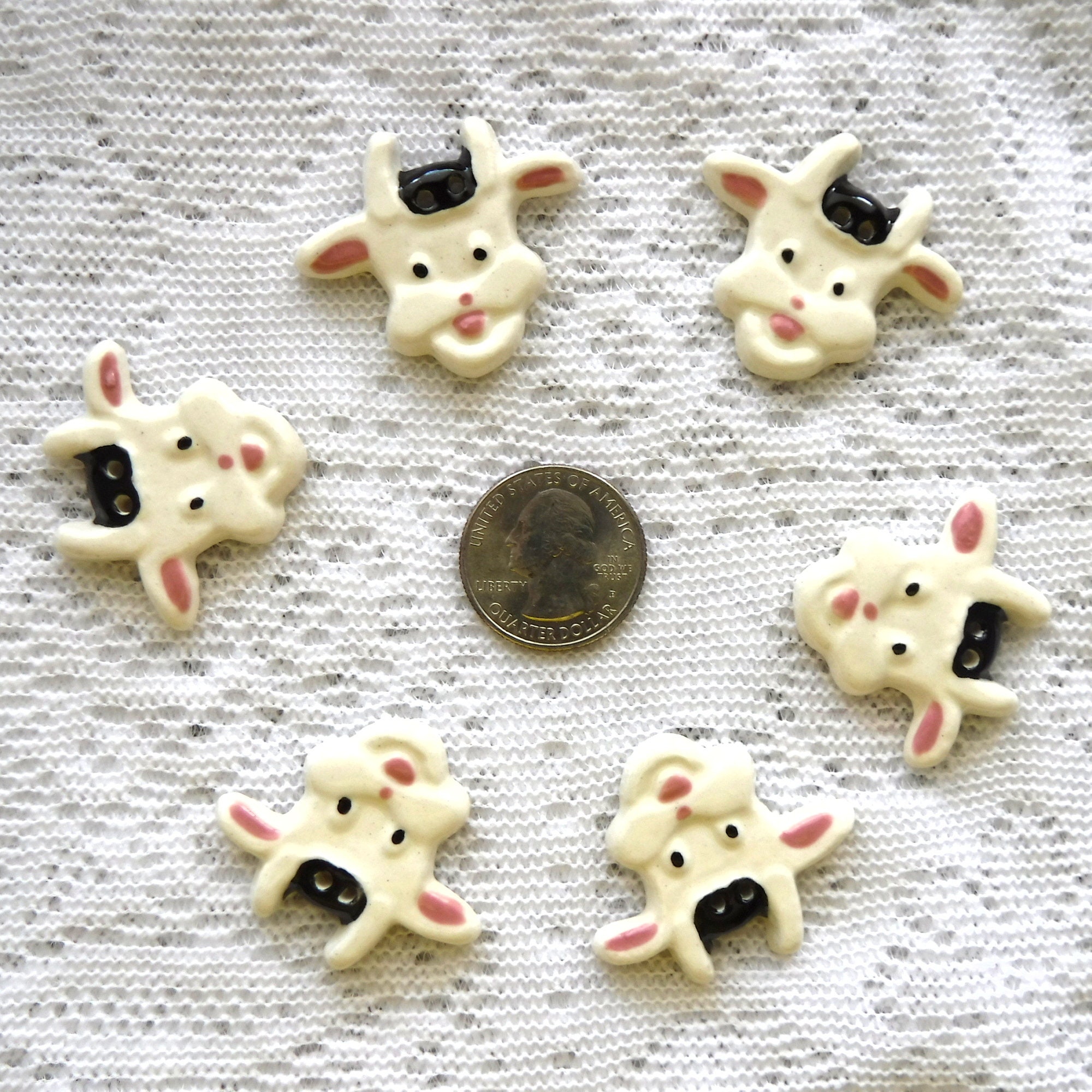 Set of 6 Ceramic Cow Buttons Holstein Cow Buttons White Black Buttons ...