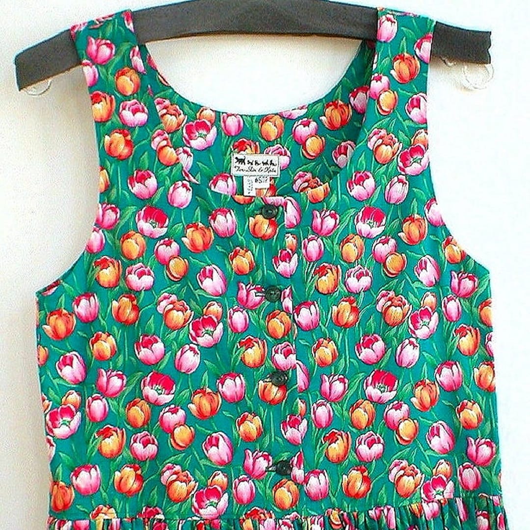 Womens 2XS Green Cotton Tulip Sundress - Pink Orange Tulip Dress ...