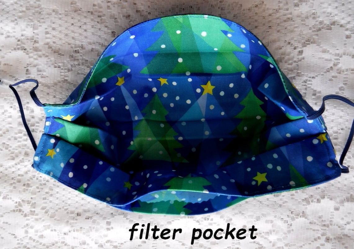 Holiday Tree Face Mask - Green Trees Gold Stars Snow Face Mask - Winter ...