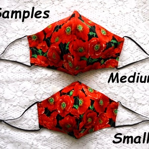 Red Poppies on Black Cotton Face Mask - Black Cotton Fitted Face Mask ...