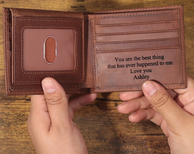 Personalized Wallet Engraved Mens Wallet Leather Wallet Boyfriend Gift Father Day Gift for Him ...