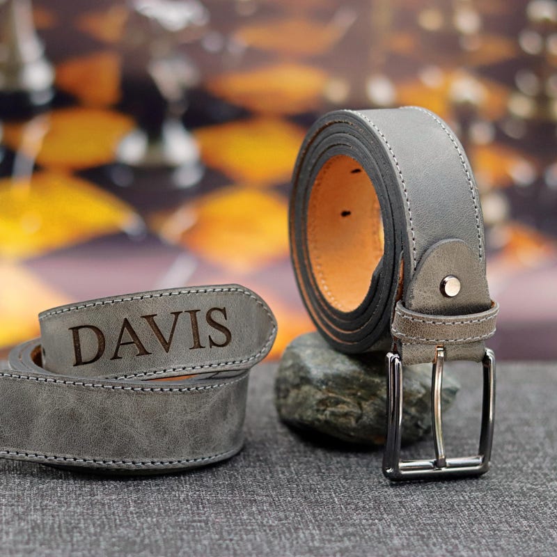 Gray Leather Belt - Etsy