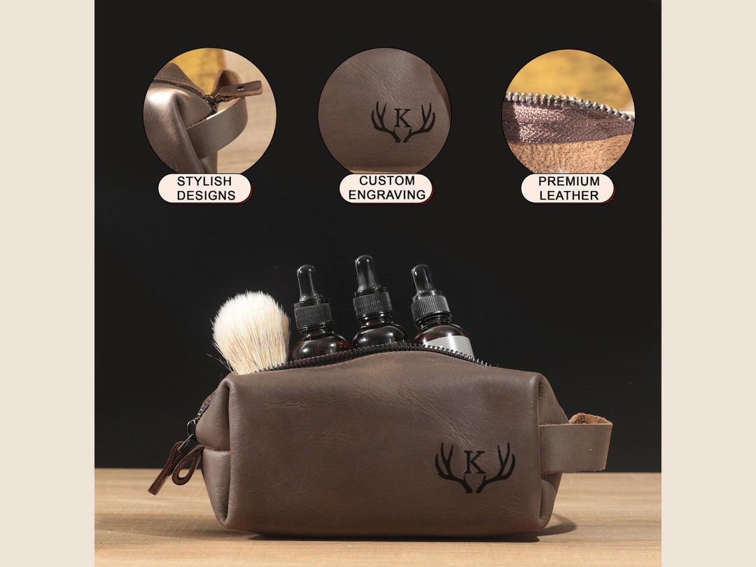 Personalized Leather Dopp Kit, Engraved Toiletry Bag, Anniversary Gift ...