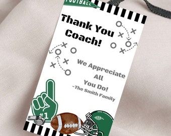 Printable Thank You Gift Tag for Football Coach, Gift Idea for Football ...