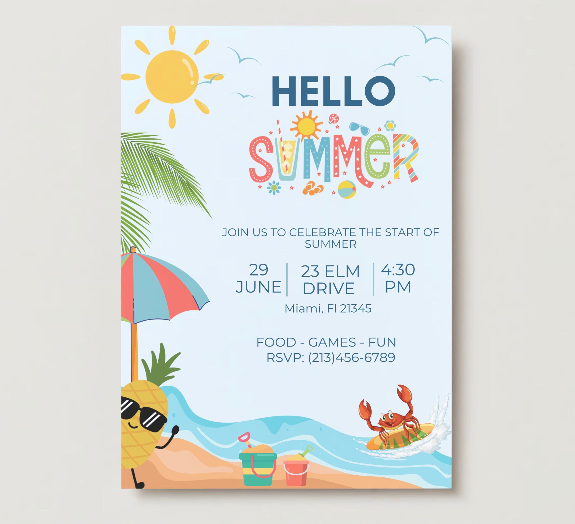Start of Summer Party-summertime Invitation-hello Summer-digital ...