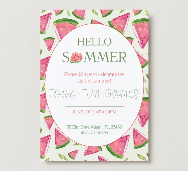 Watermelon Start of Summer Party-summertime Invite-hello Summer-digital ...