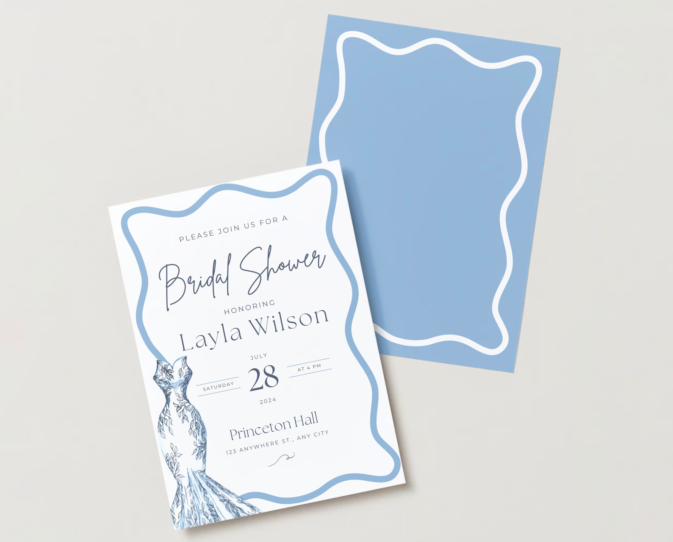 Wavey Border Bridal Shower Invitation, Squiggle Wedding Shower Invite ...