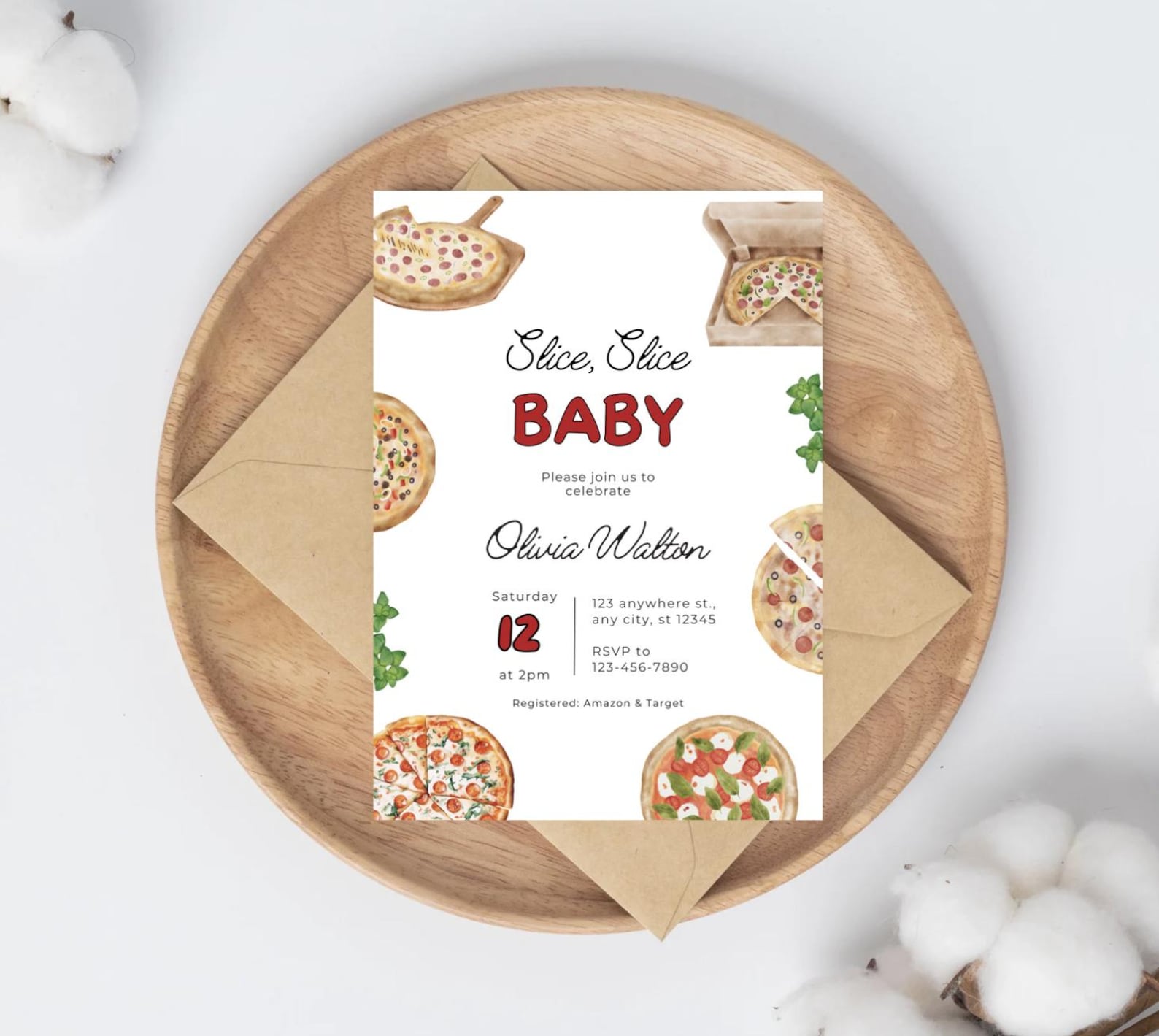 Pizza Baby Shower Invitation: Gender Neutral, Editable Template ...