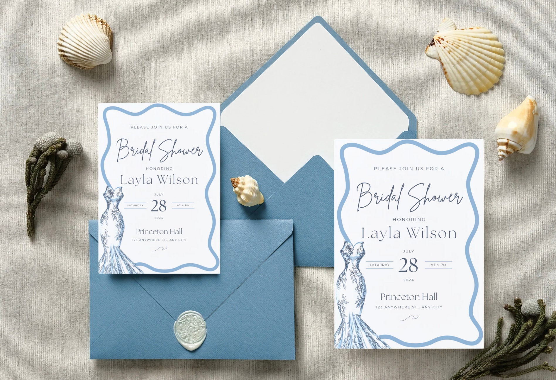 Wavey Border Bridal Shower Invitation, Squiggle Wedding Shower Invite ...