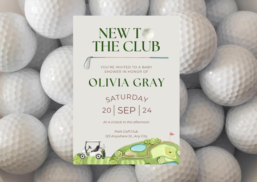 New to the Club Baby Shower Theme Invitation| Golf Baby Shower|a Little ...