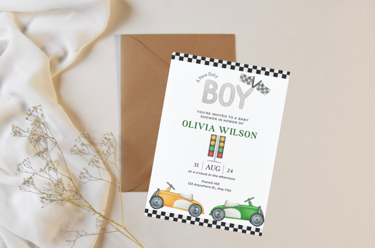 Race Car Baby Shower Invitation: Vintage Track Design (digital Download ...