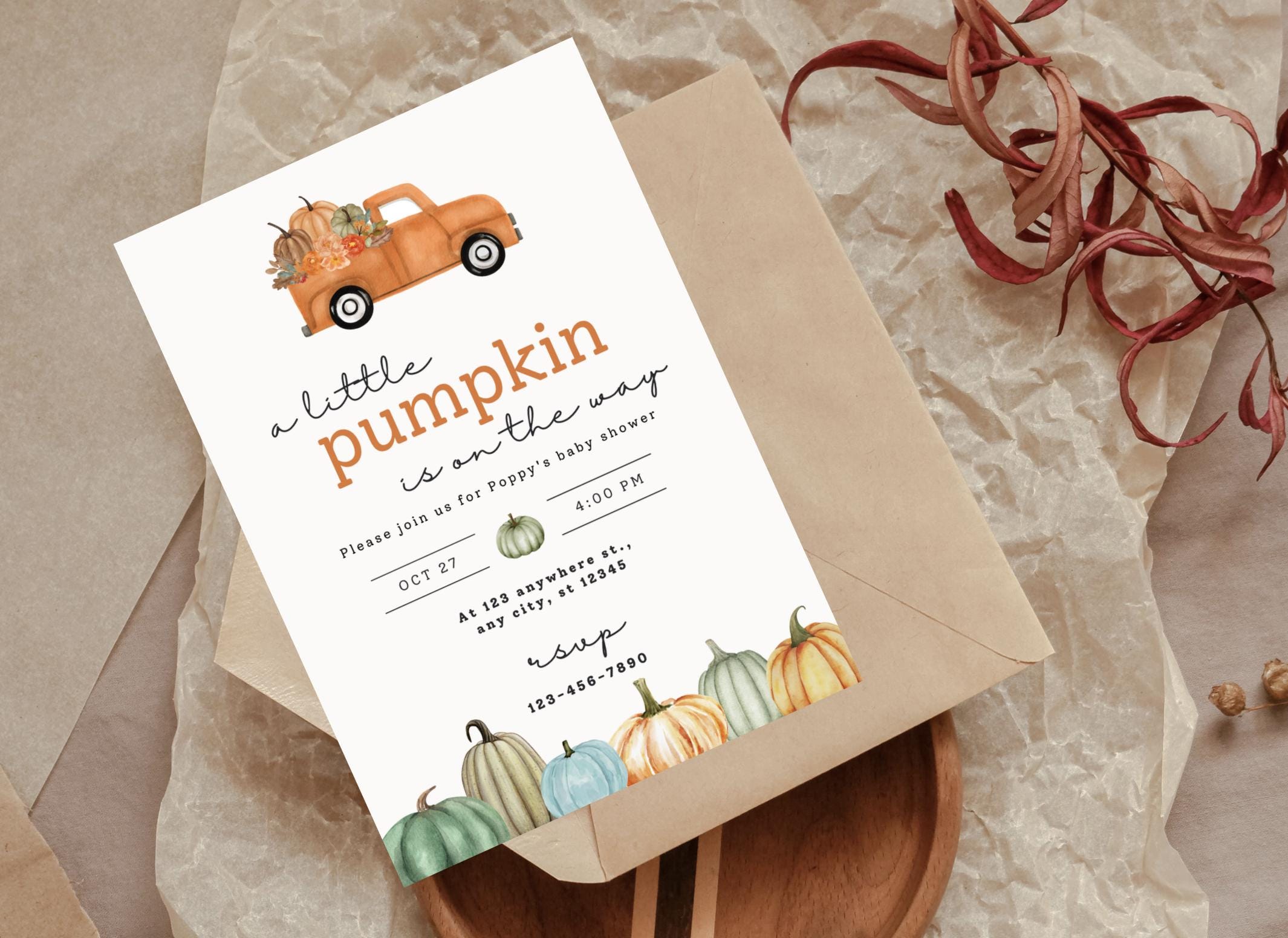 Pumpkin Baby Shower Invitation, A Little Pumpkin, Fall Autumn Baby ...