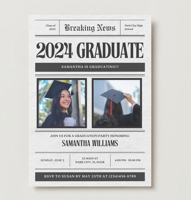 Newspaper Graduation Invitation-breaking News Digital Invitation-diy ...