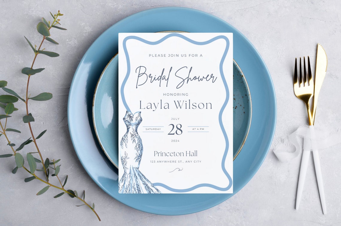 Wavey Border Bridal Shower Invitation, Squiggle Wedding Shower Invite ...