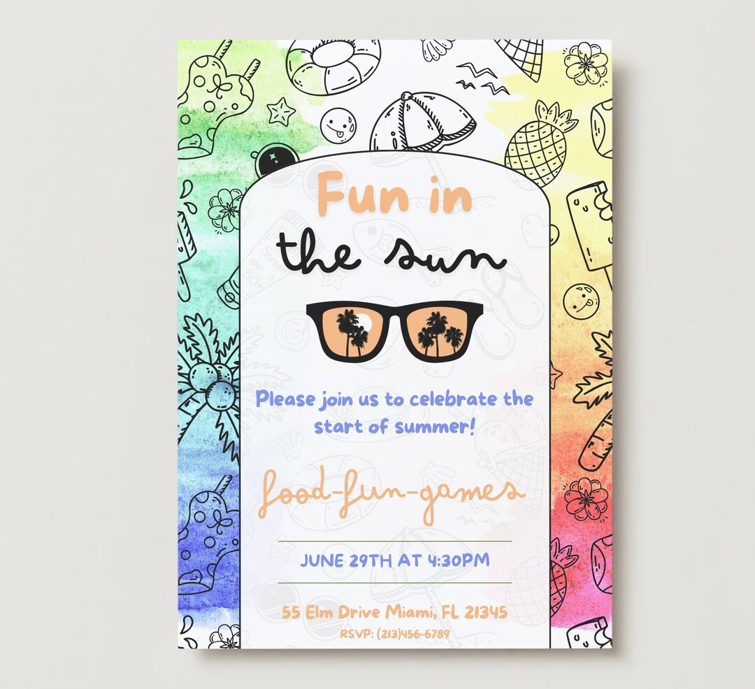Start of Summer Party-summertime Invitation-hello Summer-digital ...