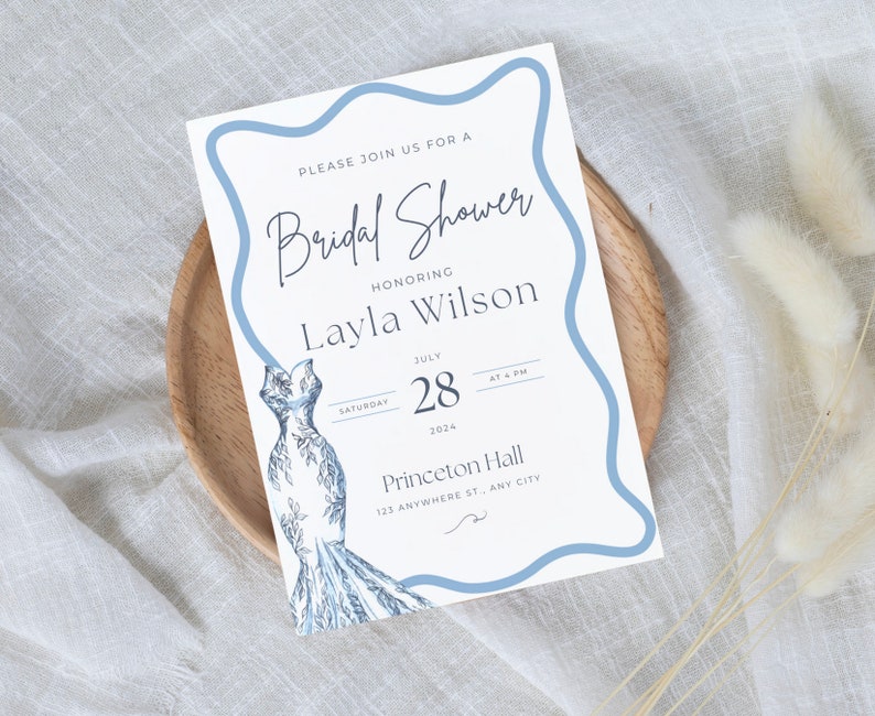 Wavey Border Bridal Shower Invitation, Squiggle Wedding Shower Invite ...
