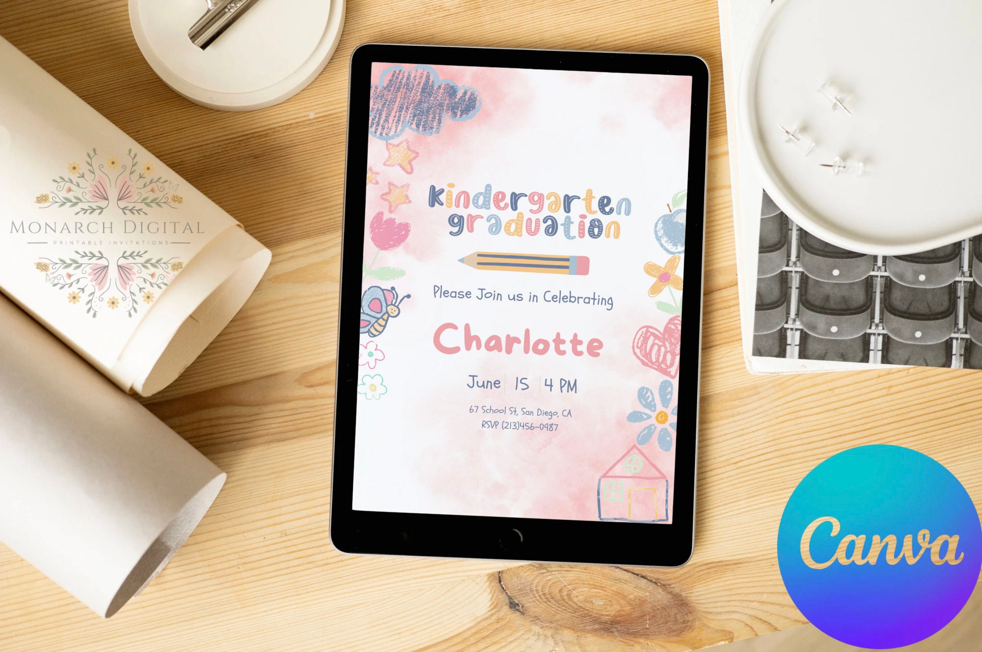 Editable Kindergarten Graduation Invitation: Printable Template (5x7 ...