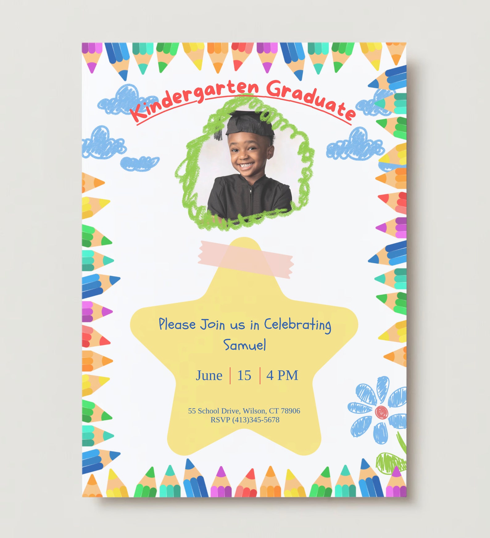 Kindergarten Graduation Invitation: Editable Template (digital Download ...