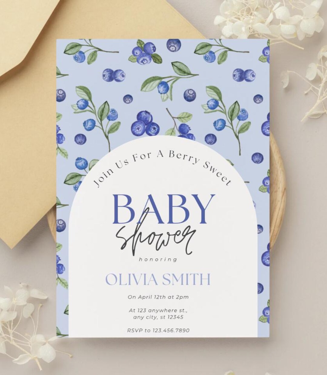 Berry Sweet Baby, Blueberry Baby Shower Invitation Template, Bundle ...