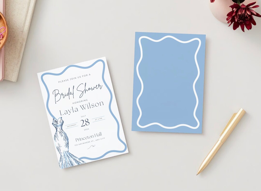 Wavey Border Bridal Shower Invitation, Squiggle Wedding Shower Invite ...